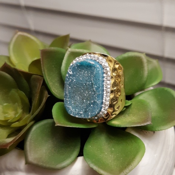 Handmade | Jewelry | New Blue Titanium Crystal Agate Druzy Quartz Ring ...